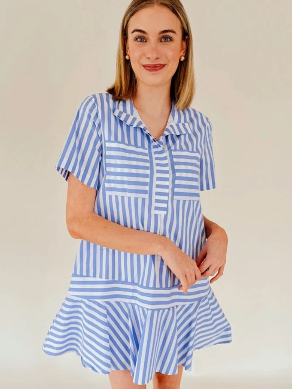 entro | Dresses | Entro Size S Coastal Blue And White Striped Poplin ...